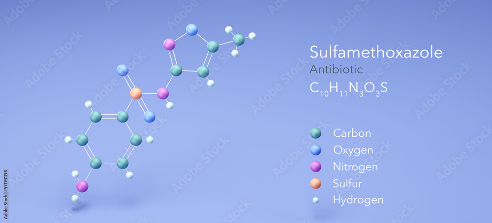 sulfamethoxazole molecule, molecular structures, gantanol, 3d model ...