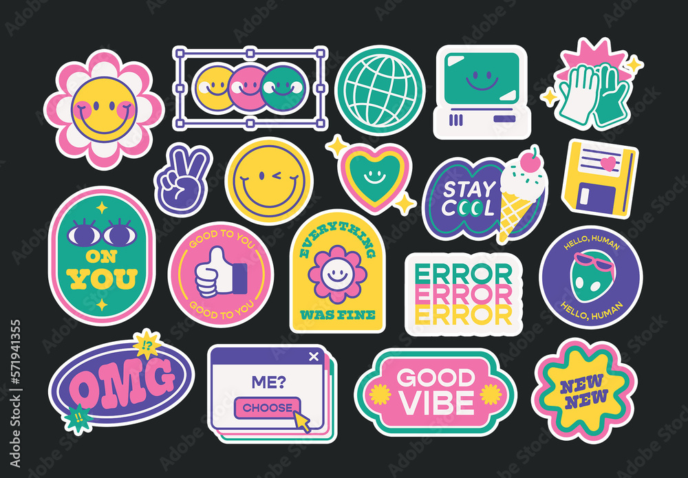 Retro Y2K Sticker illustrations Stock Template | Adobe Stock