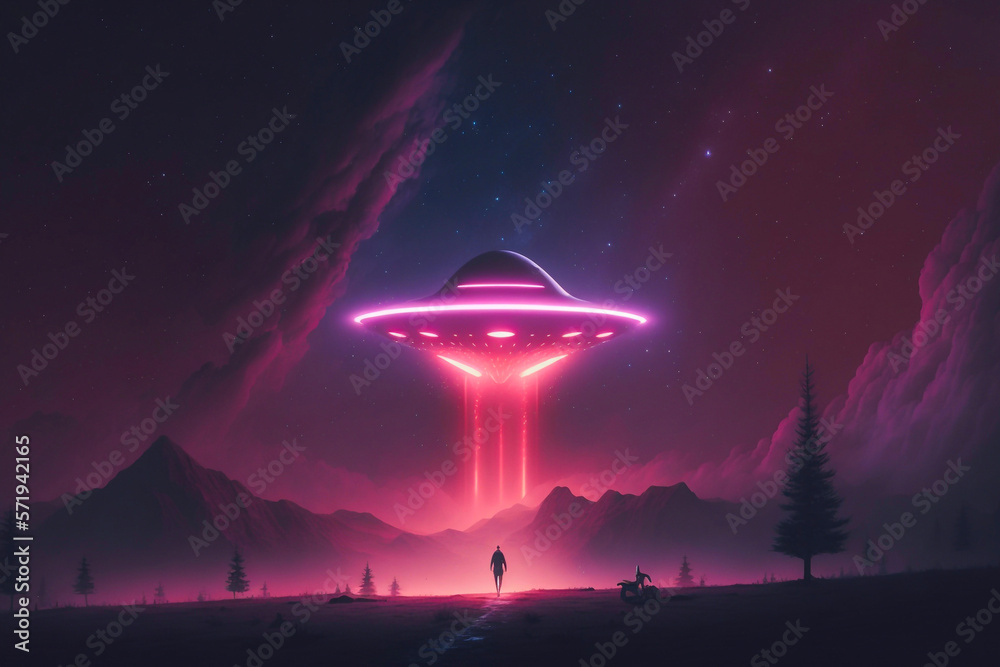Aliens with pink beam steal a man. Ufo ubducting scared people with ...