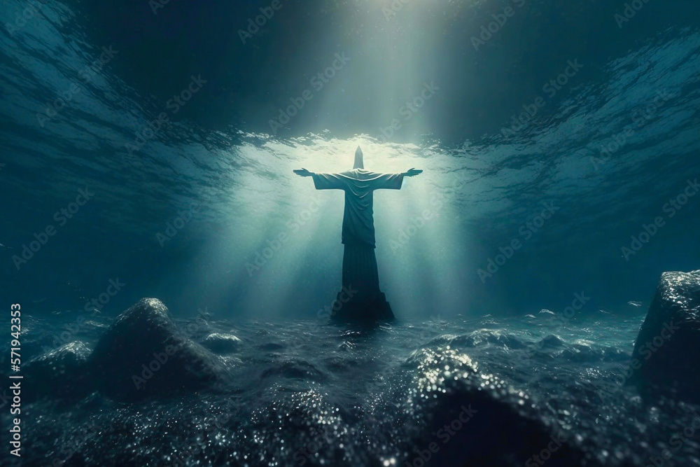 Underwater view of christ the redeemer statue at the bottom of the ...