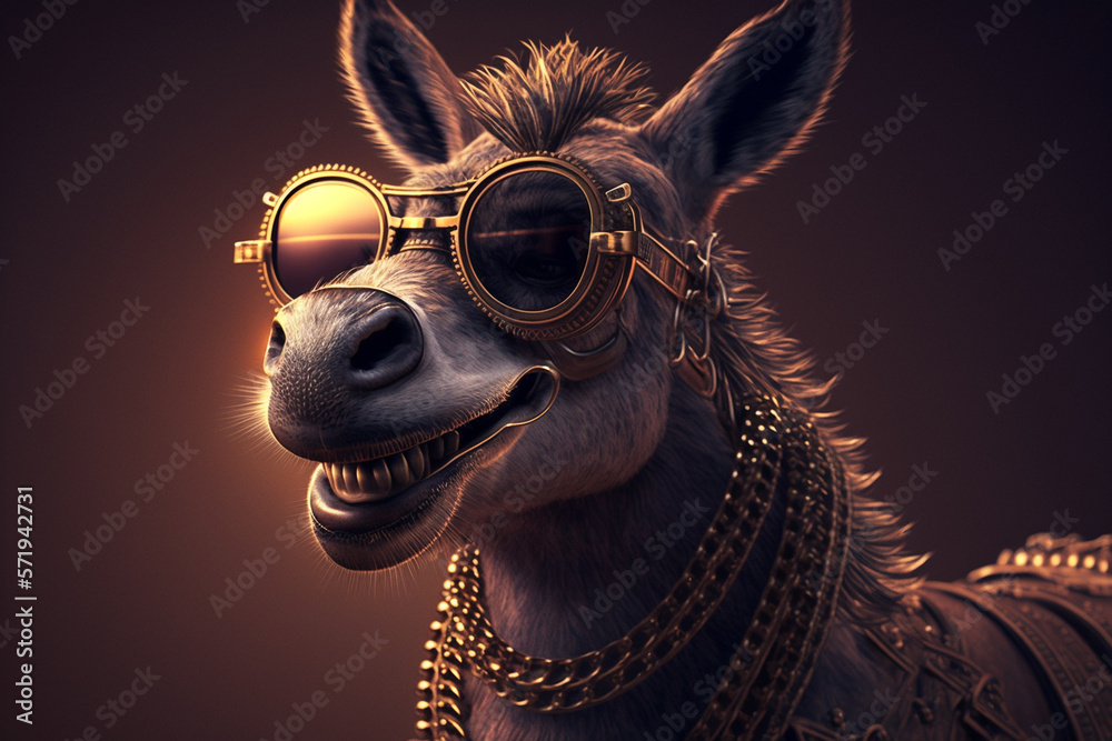 ภาพประกอบสต็อก a rich donkey with glasses and gold chains, created by a ...