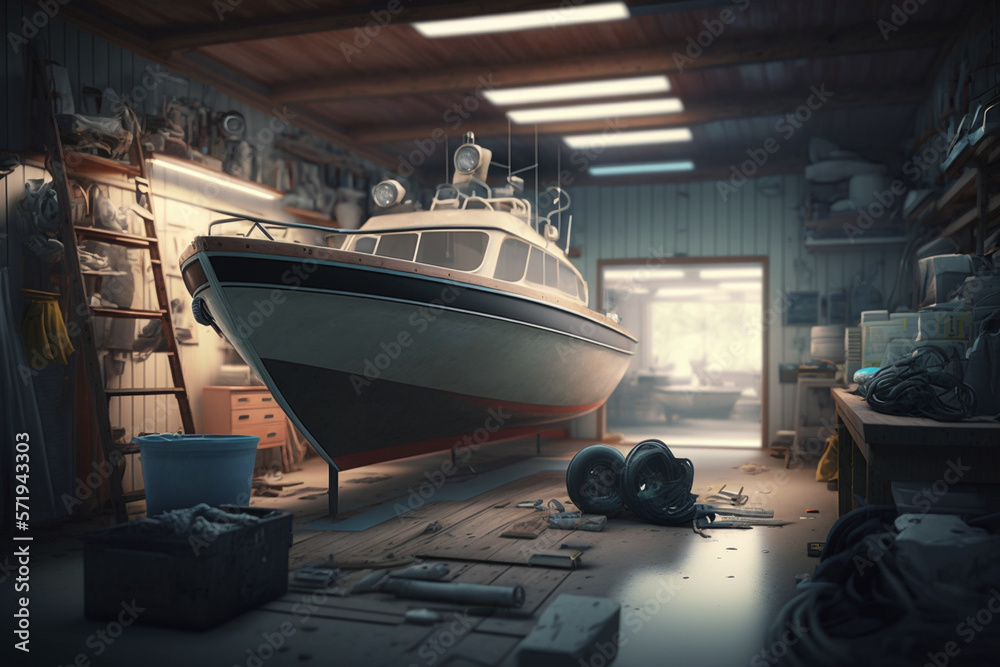 boat repair shop, created by a neural network, Generative AI technology ...