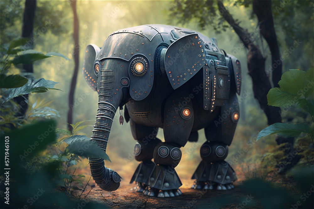 Robot animal kingdom. Robot elephant in the forest Stock Illustration ...