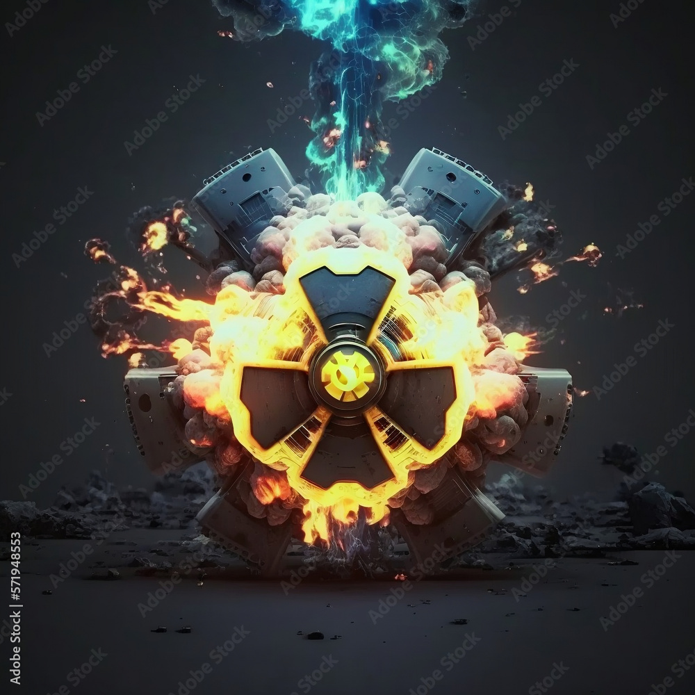 Artificial Intelligence and nuclear power energy, nuclear power symbol ...