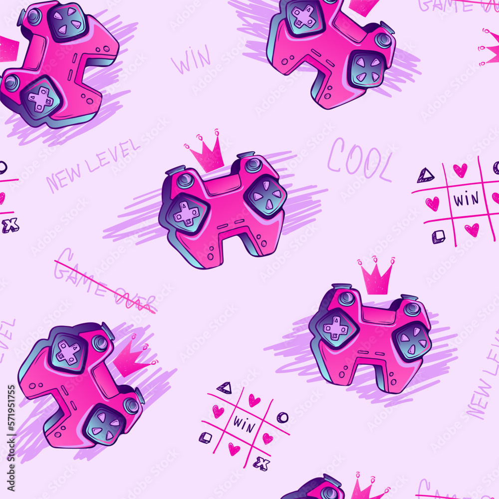 Abstract seamless pattern with Gamepad vector illustration for girl ...