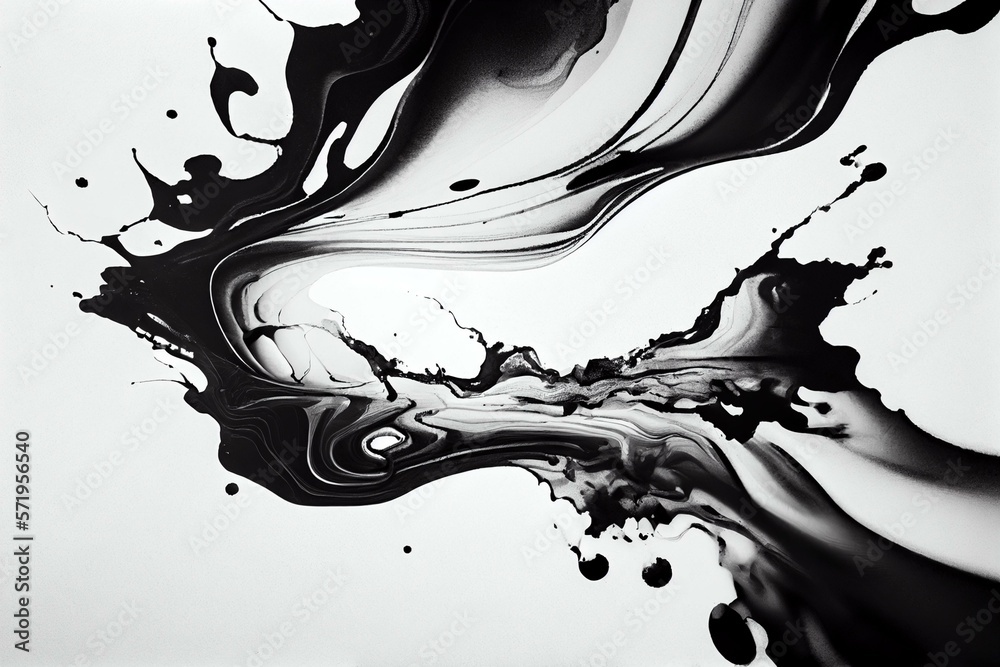 wallpaper, glass texture, view from above, black ink is mixing with ...