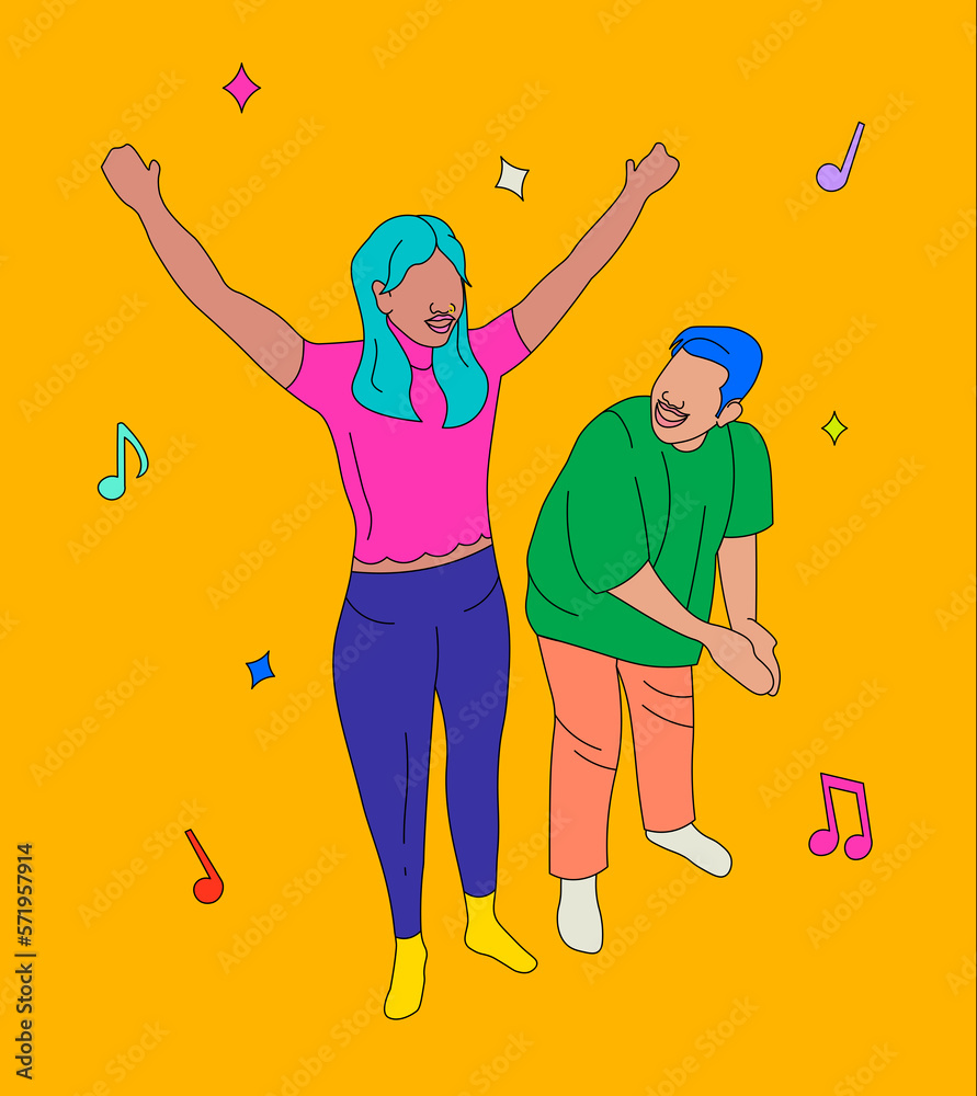 Two people playing Filipino game, hip hip hooray, with music notes and ...