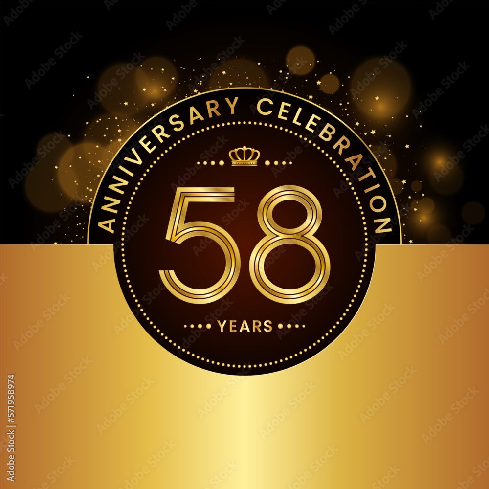 58th Anniversary Celebration. logo design with golden numbers and text ...