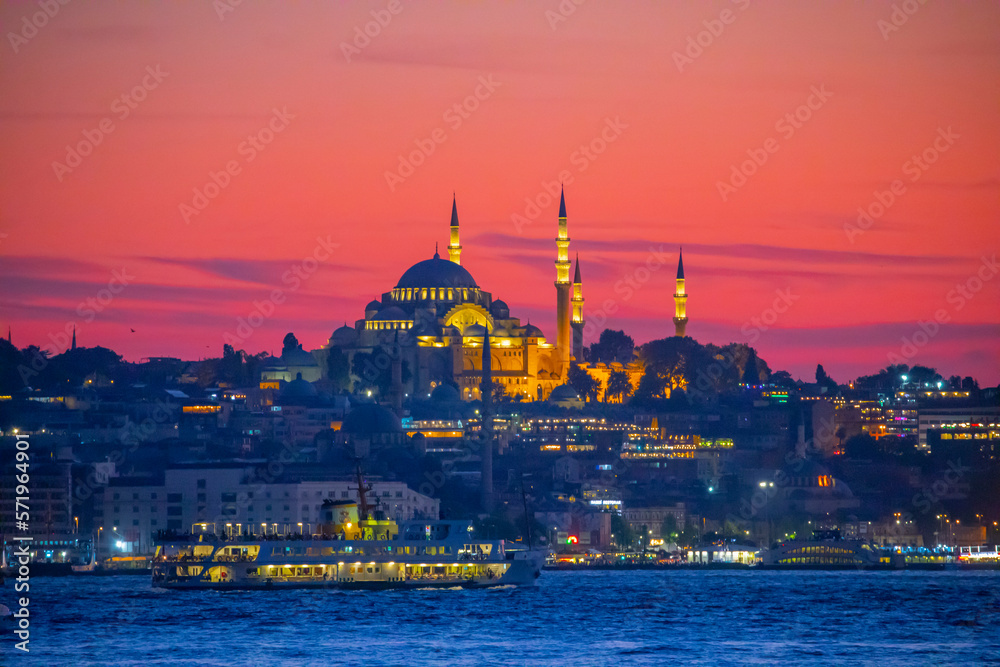 The most beautiful view of Istanbul, sunset and mosques, sea of Marmara ...