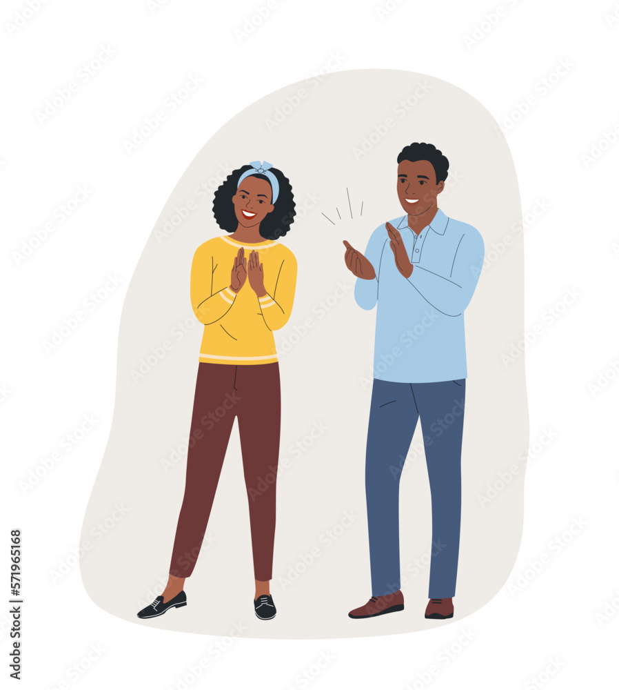 Black man and woman clapping thanking or showing appreciation at event ...