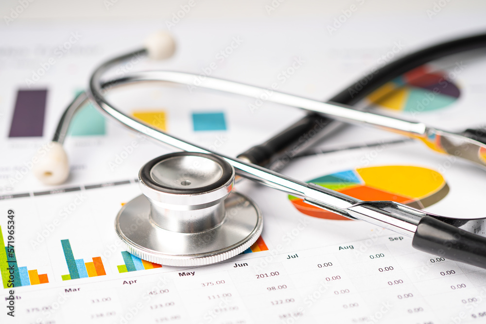 Stethoscope on charts and graphs spreadsheet paper, Finance, Account ...