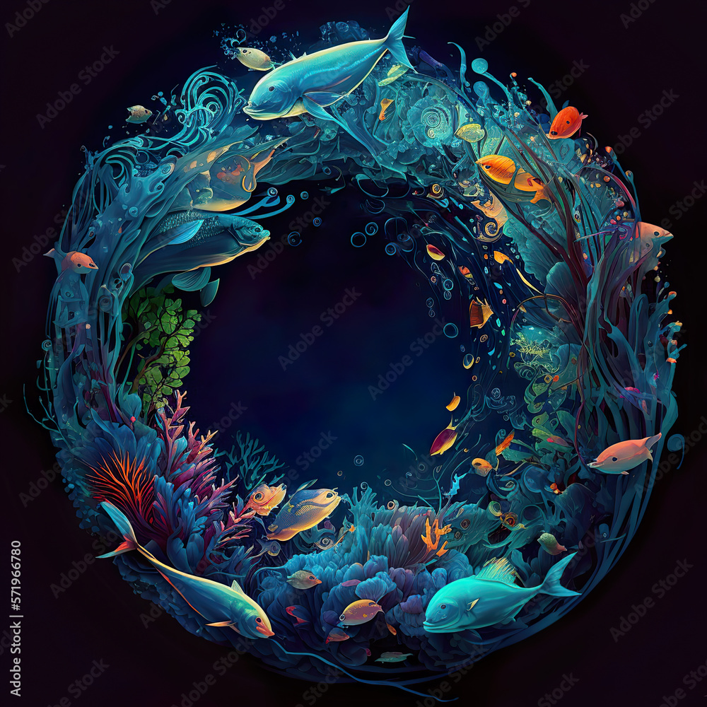 Explore an underwater wonderland with this vibrant abstract circle ...