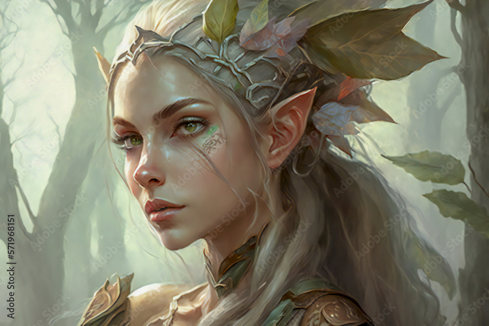 Art Illustration , Beautiful Elf Character , AI Generation Stock ...