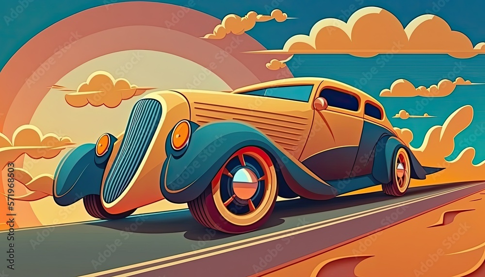 Luxury retro car banner on the road, Comic book style generative ai ...