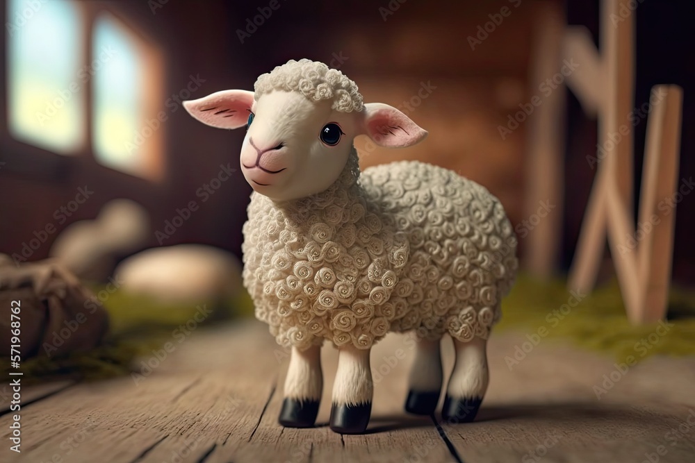 Cute Cartoon Lamb in a Barn (Created with Generative AI) Stock ...