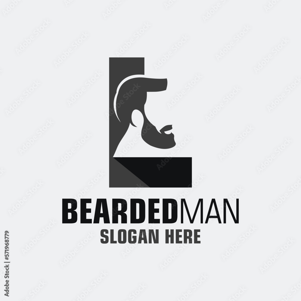 Letter L Bearded Man Logo Design Template Inspiration, Vector ...