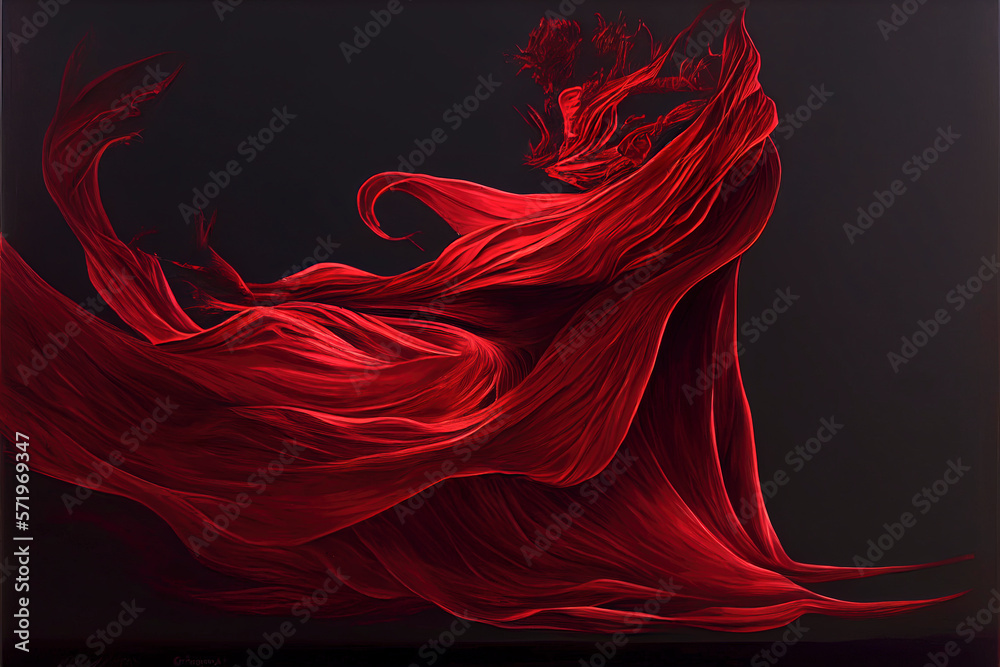 red fabric of intense fabric with movement. fabric in the wind, fabric ...