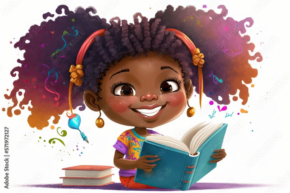 smiling African American with open book ,back to school , digital ...