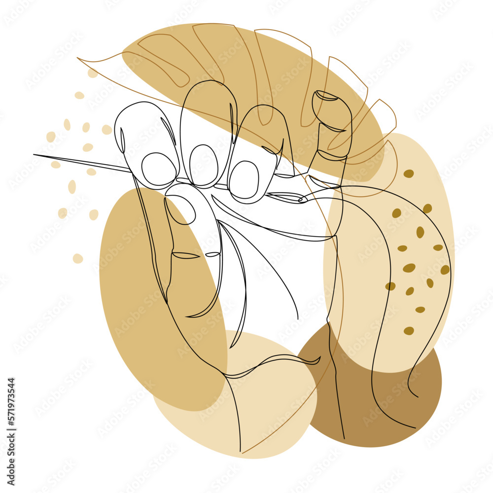 Human hands holding a needle and thread for sewing, in a modern one ...
