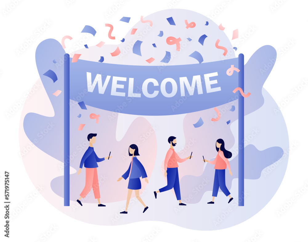 Welcome concept. Event, celebrate, meeting, greeting. Friendly team ...