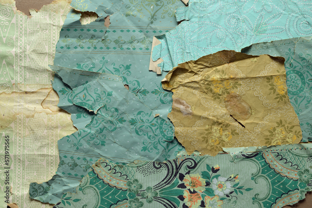 Old torn wallpaper on the wall.Old wallpaper for texture or background ...