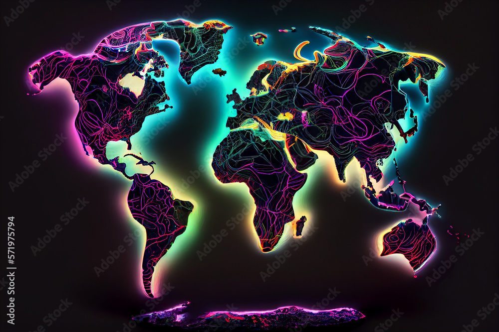 illuminated neon network map of the world illustration Generative AI ...