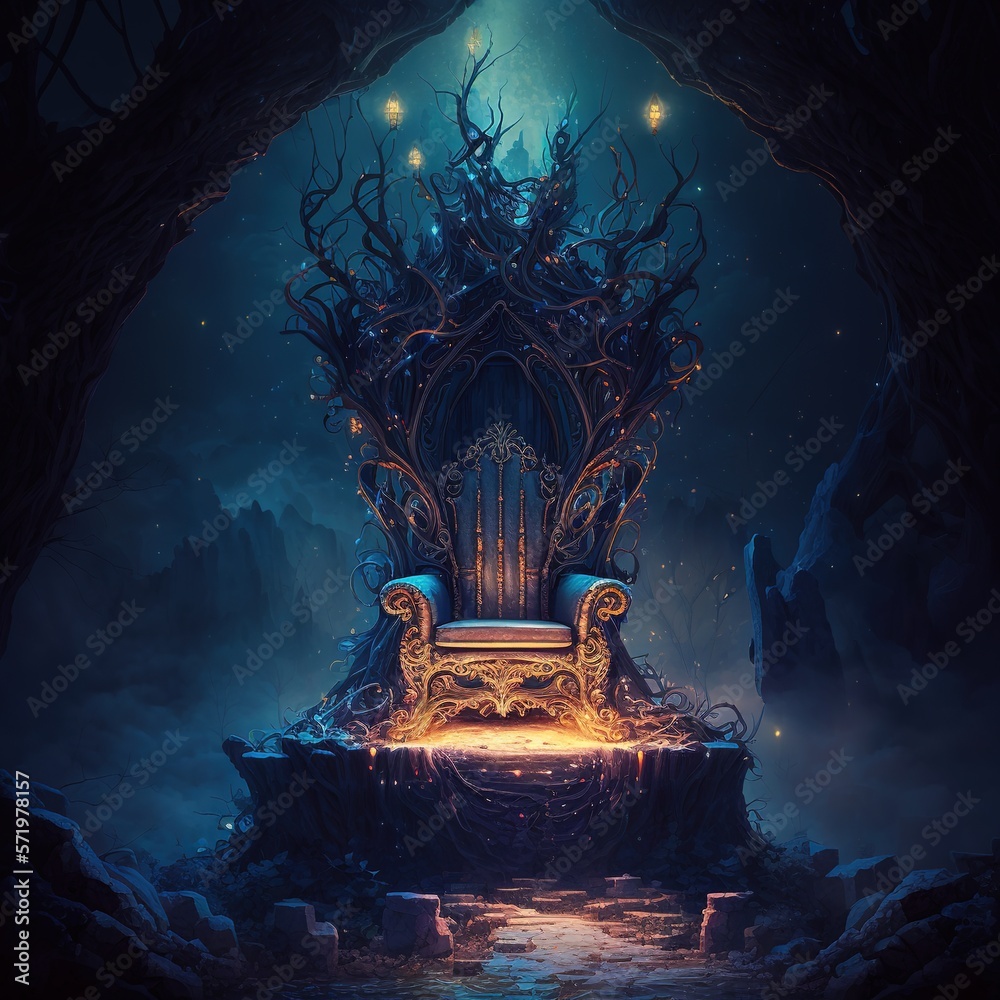 Medieval iron throne of kings made of weapons: swords, daggers, spears ...