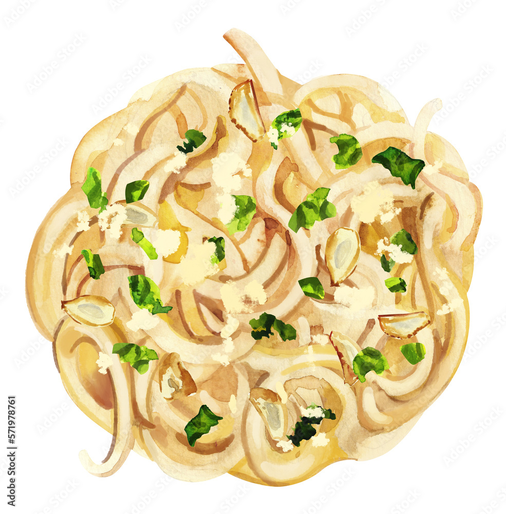 Italian traditional pasta spaghetti agile olio with garlic and basil ...
