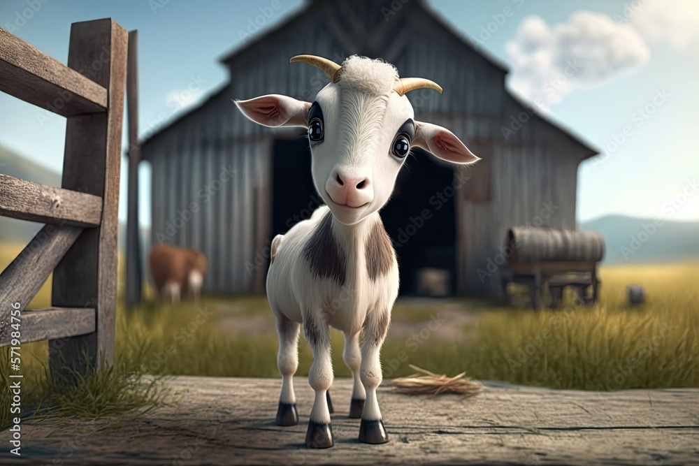 Cute Cartoon Goat on a Farm (Created with Generative AI) Stock ...
