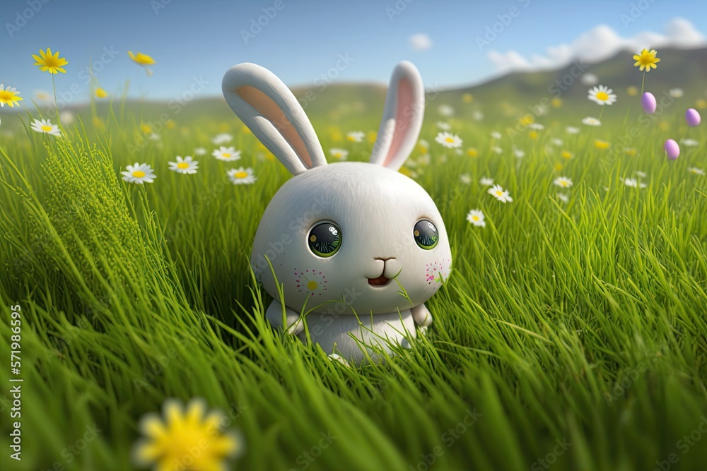 Cute Cartoon Bunny in a Meadow (Created with Generative AI) Stock ...