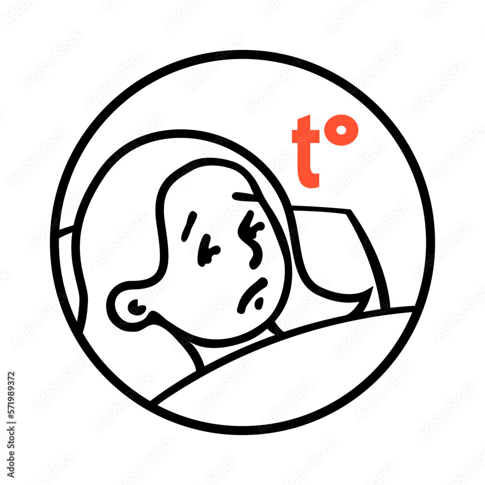 Girl child lies in bed with high temperature. Viral cold disease, a ...