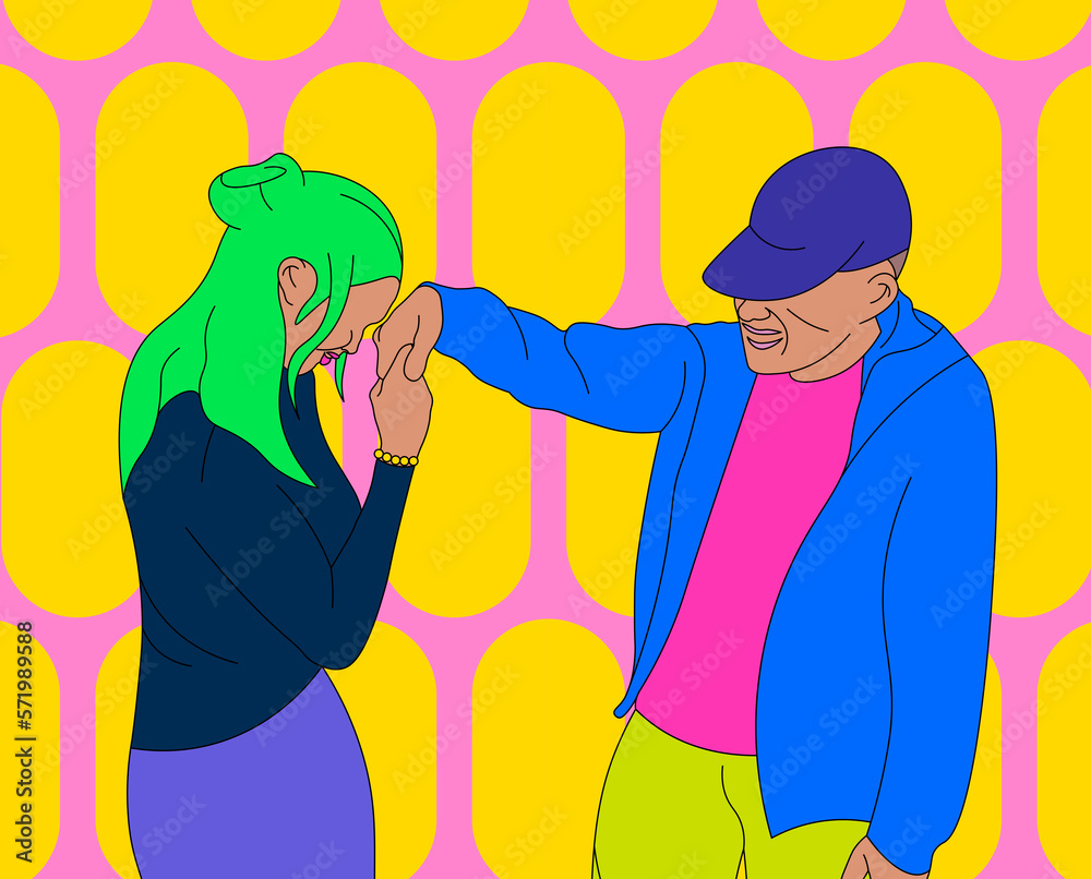 Lolo Grandpa Giving A Filipino Blessing Mano Po To A Girl On A Pink And Yellow Patterned