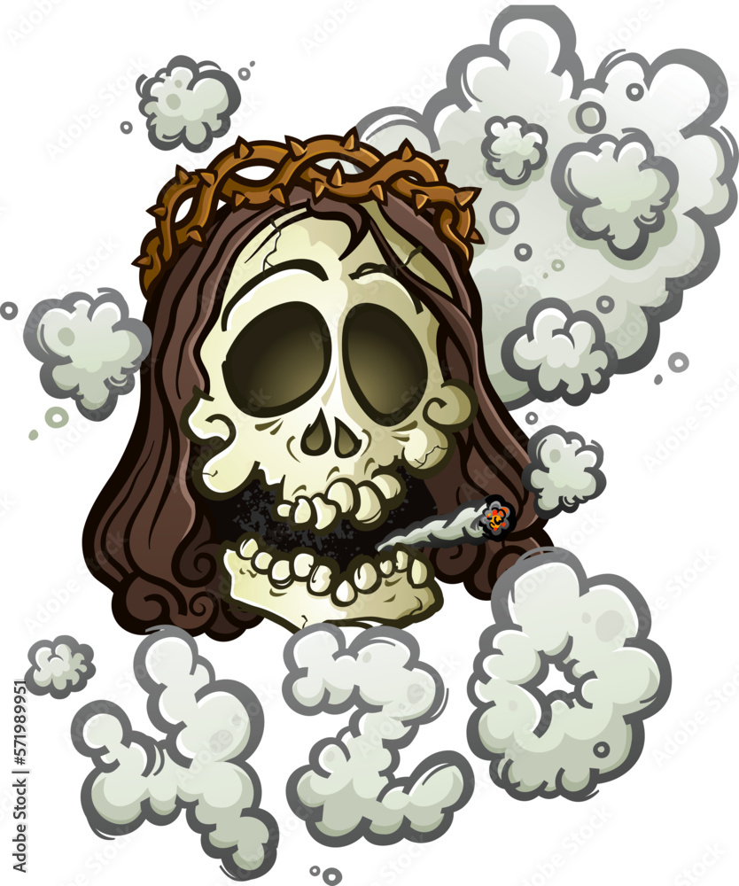 Marijuana Jesus skull cartoon character smoking a fat joint with a ...