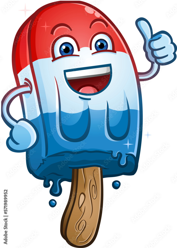 Red white and blue popsicle frozen treat cartoon character giving an ...