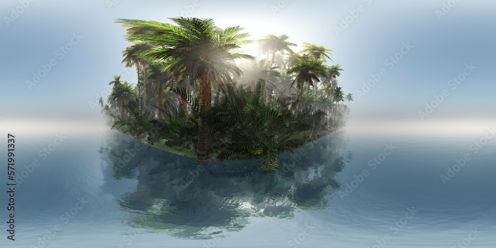 Tropical island with a palm tree at sunset. HDRI, environment map ...