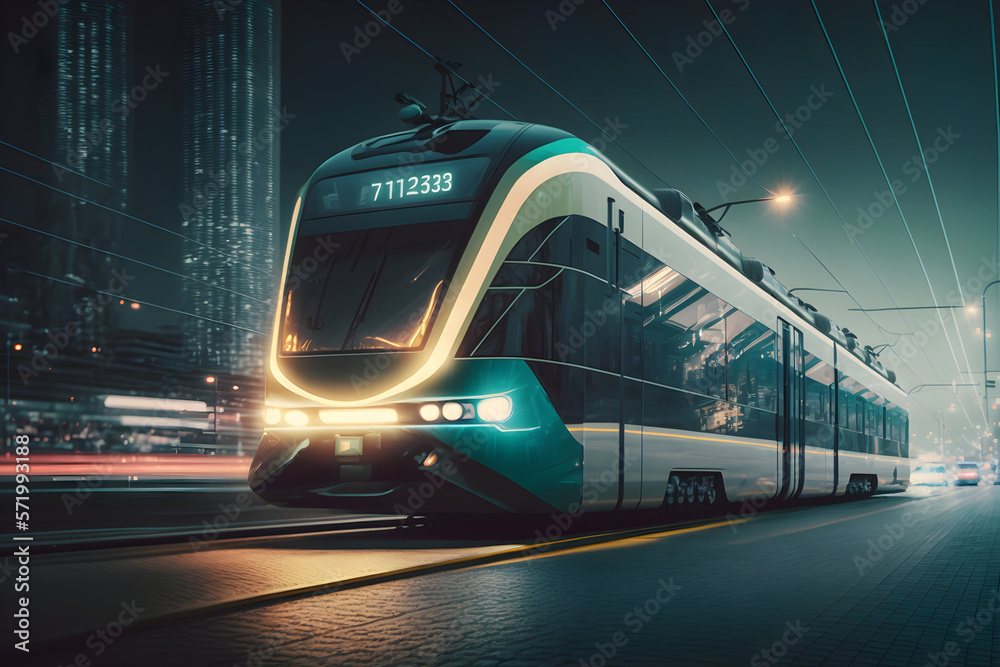 Urban mobility future - tram, metro, subway in futuristic city Stock ...