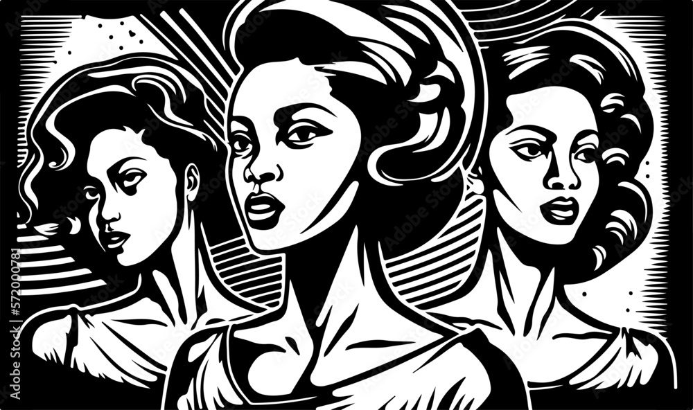 Beautiful And Trendy Black And White Linocut Pop Art Or Colouring Page
