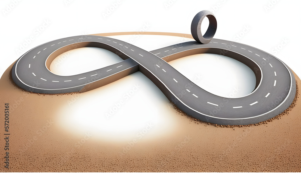 asphalt Infinity symbol shaped road with shadow isolated on white ...