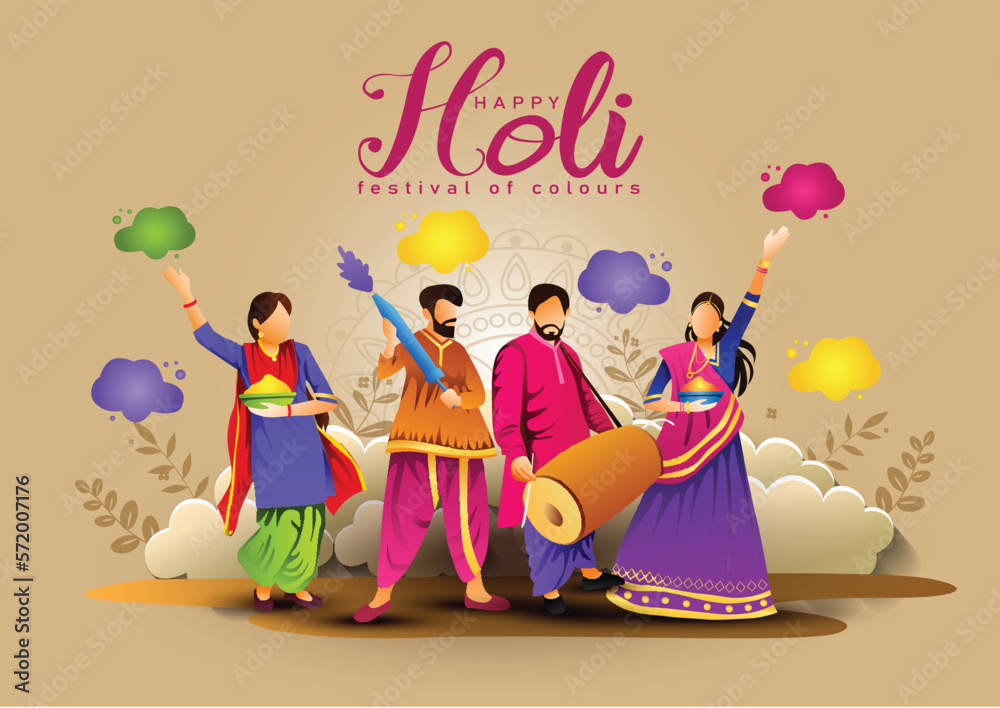 Happy holi festival of India background. group of people playing holi ...