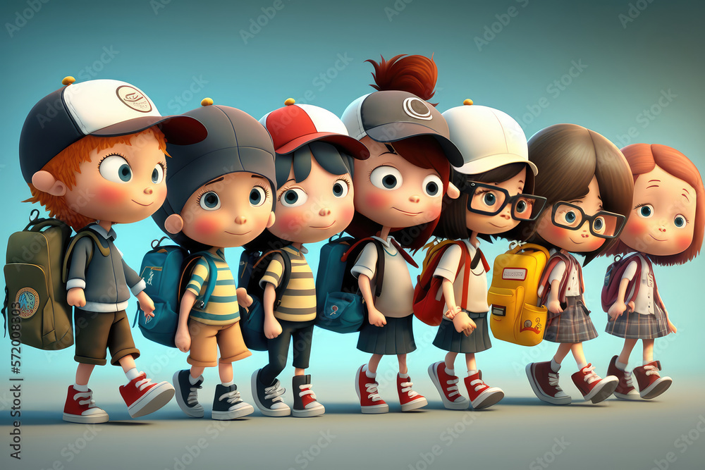 3d illustration Set of kids. Children and preschoolers as back to ...
