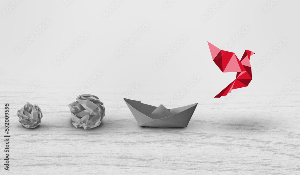 Crumpled Paper Transforms to a Flying Origami Bird. Business Change For ...