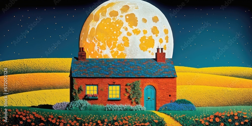 Surreal traditional English cottage in dreamy countryside, long winding ...