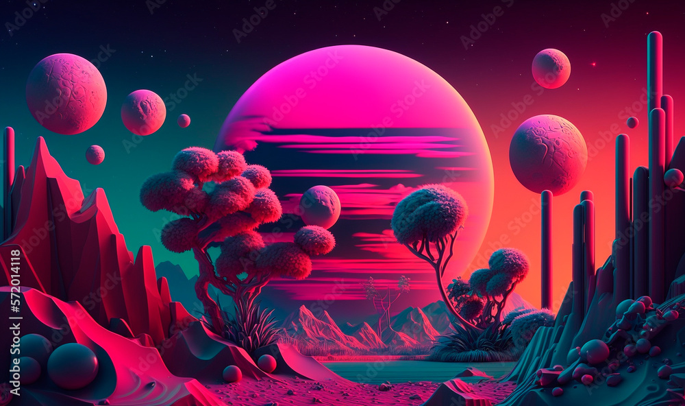 Purple synthwave landscape futuristic multiverse background. Fantasy ...
