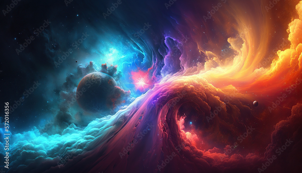 Ilustraciónde un fondo de nebulosas y planetas con colores rgb ...