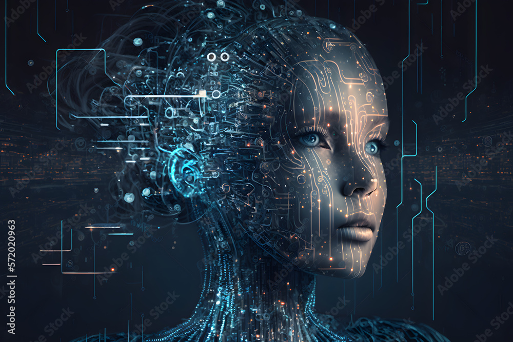 Big data and artificial intelligence concept. Machine learning and cyber mind domination concept ...