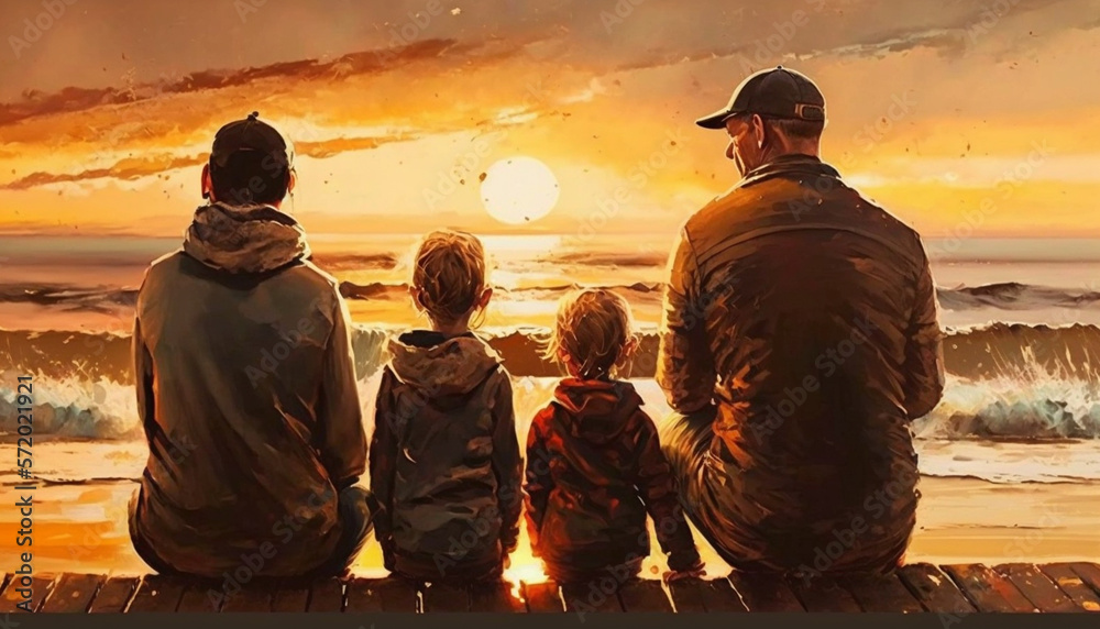 Family at the beach staring at the sunset. Ai Generated Wonderful ...