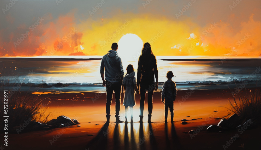 Family at the beach staring at the sunset. Ai Generated Wonderful ...