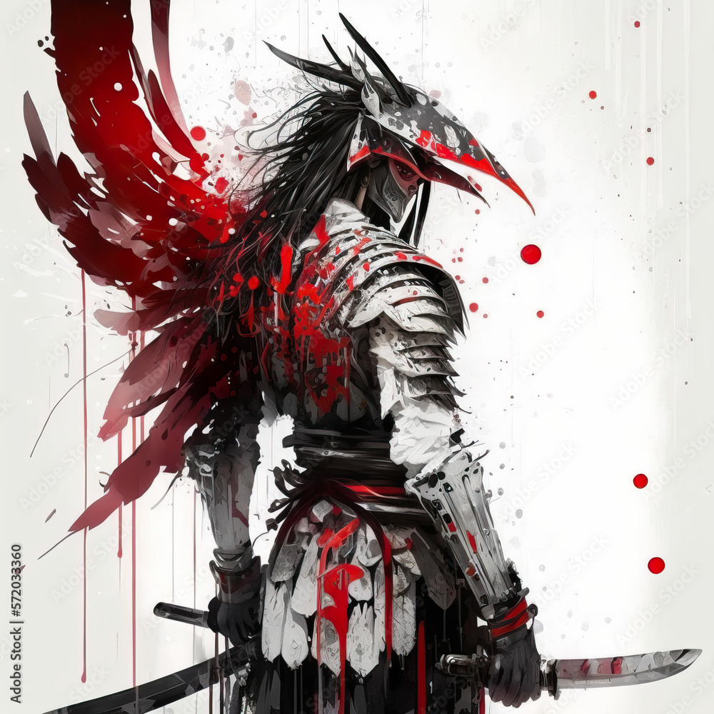 "Unyielding Warrior: A White-Armored Fox Samurai Stained with Paint and ...