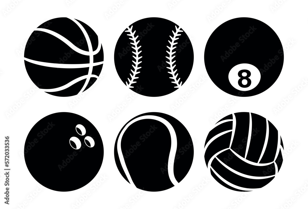 sports balls Icons vector set silhouette graphics. Illustration of ...