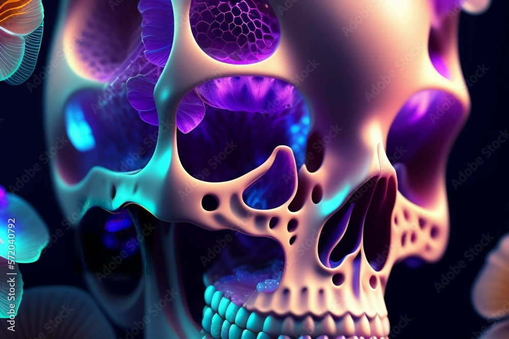 Goddess - A Close-up Portrait with Human Skeleton, Ram Skull, Jellyfish ...